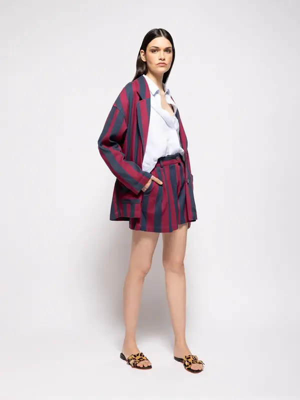 PAULA Nymphaea Striped Hand-woven Blazer With Embroidery - Purple
