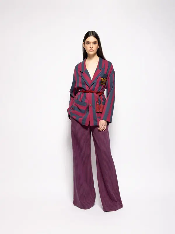 PAULA Nymphaea Striped Hand-woven Blazer With Embroidery - Purple
