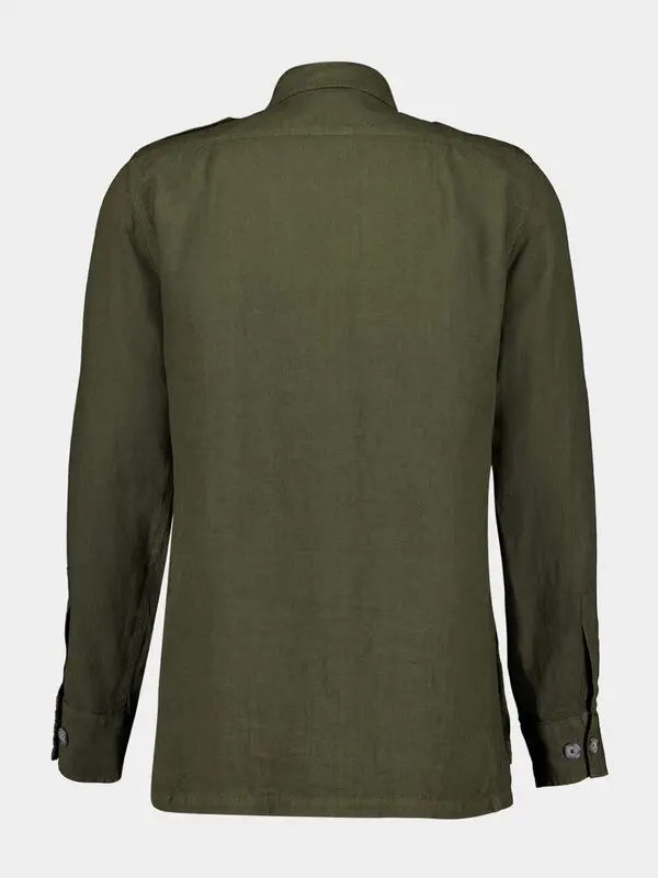 120% Lino Linen Military Jacket With Pockets