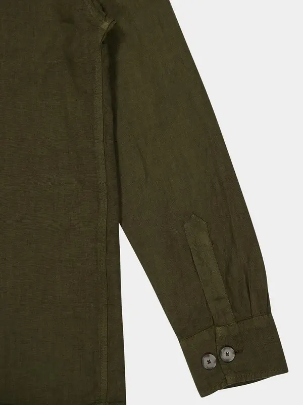 120% Lino Linen Military Jacket With Pockets