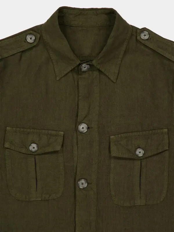 120% Lino Linen Military Jacket With Pockets