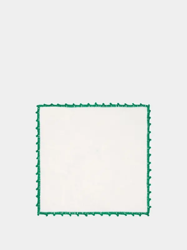 HOUSE OF CAPRICORN Hand-embroidered Linen Cocktail Napkin - Green