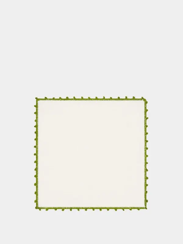 HOUSE OF CAPRICORN Hand-embroidered Linen Cocktail Napkin - Green