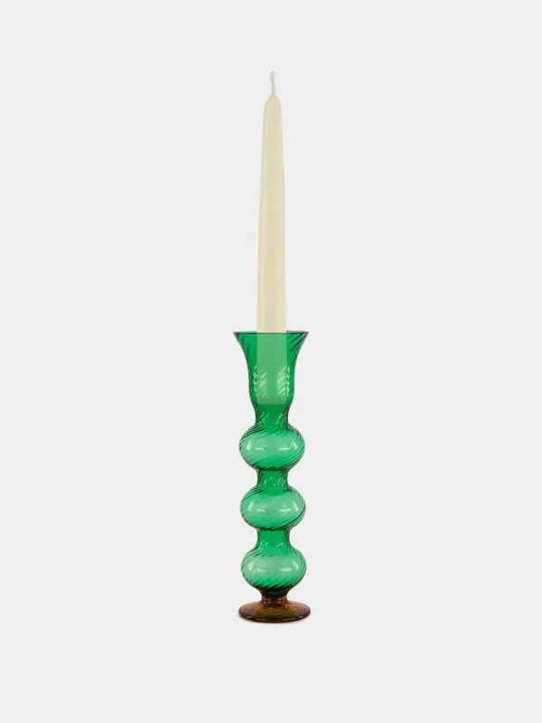 La DoubleJ Murano Glass Triple-bubble Candlestick - Green