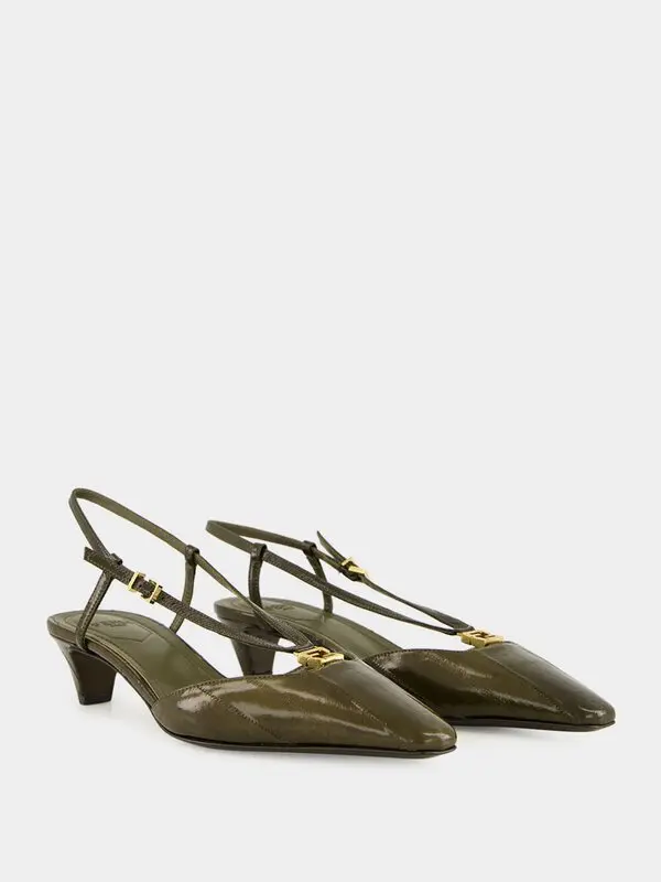 Fendi Ffold Leather Slingbacks - Green