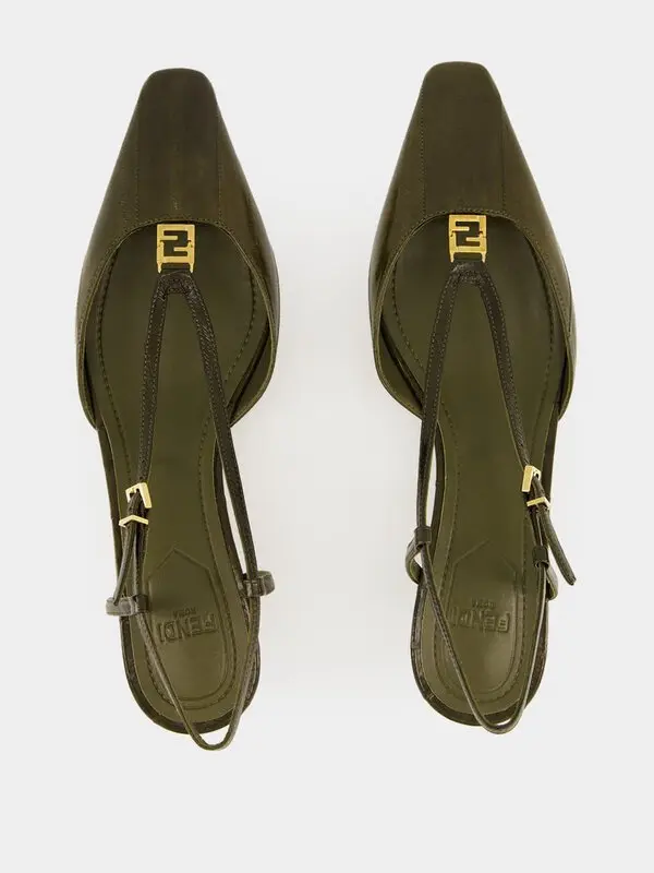 Fendi Ffold Leather Slingbacks - Green