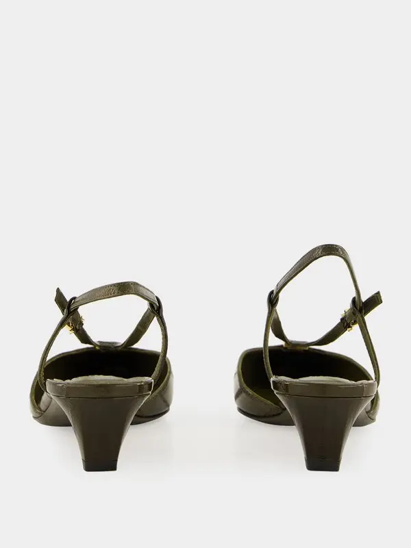 Fendi Ffold Leather Slingbacks - Green