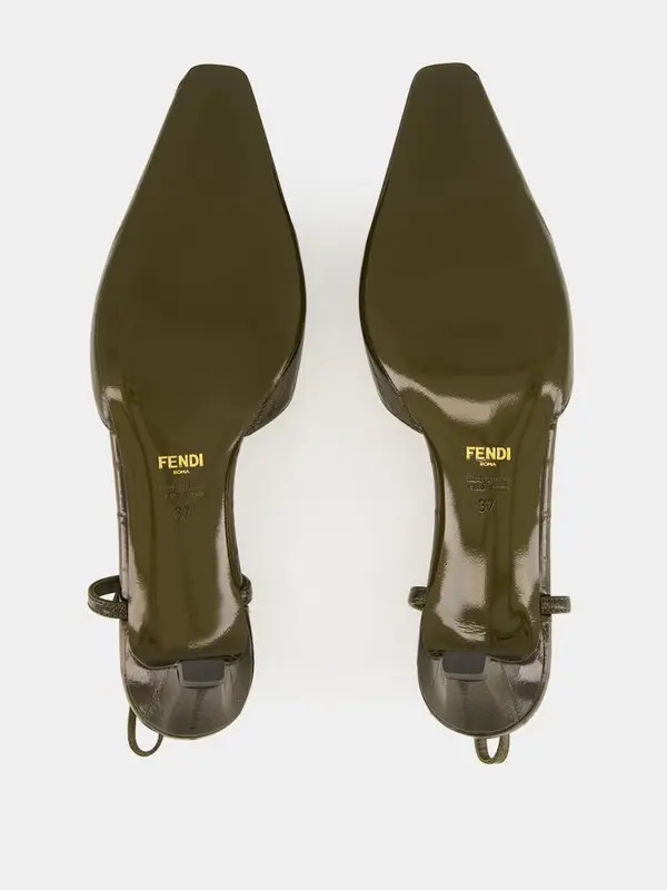 Fendi Ffold Leather Slingbacks - Green