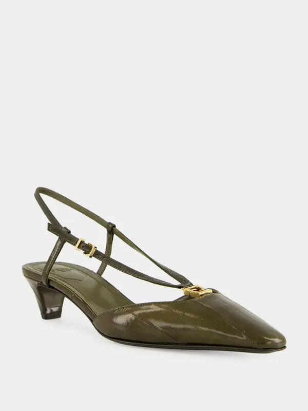 Fendi Ffold Leather Slingbacks - Green