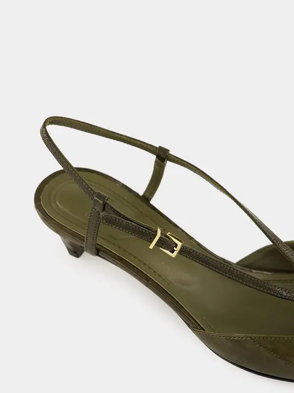 Fendi Ffold Leather Slingbacks - Green