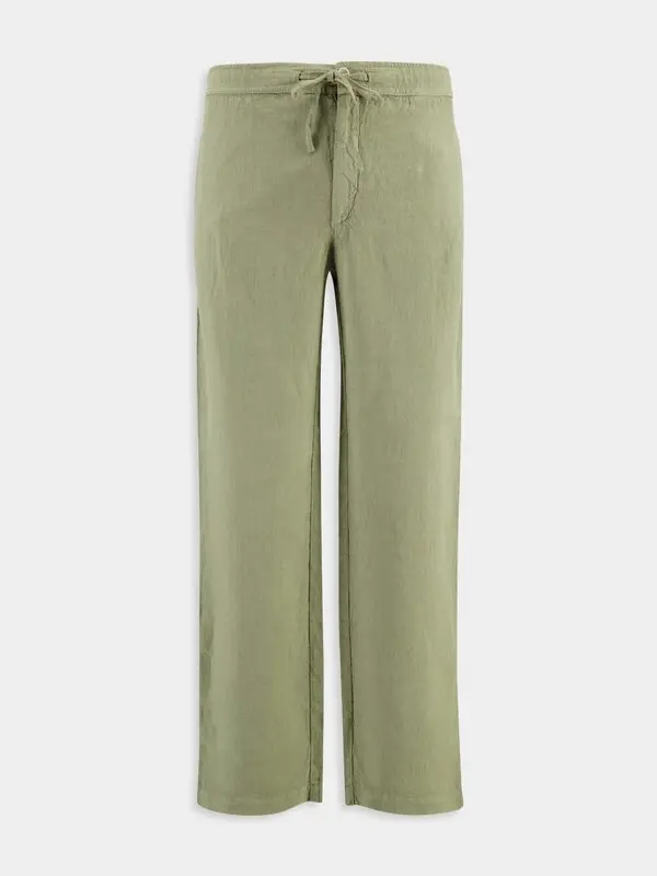 120% Lino Linen Drawstring Trousers - Green