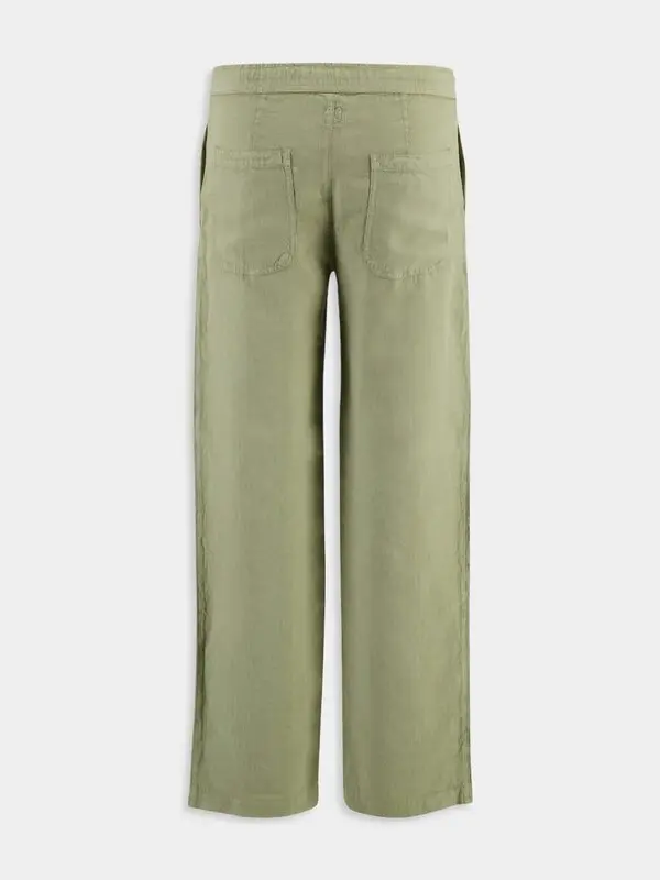 120% Lino Linen Drawstring Trousers - Green