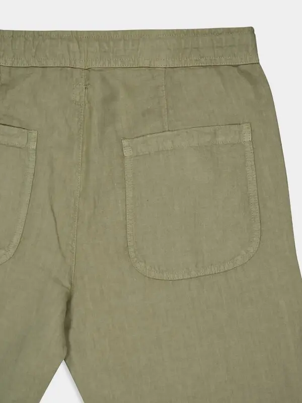 120% Lino Linen Drawstring Trousers - Green