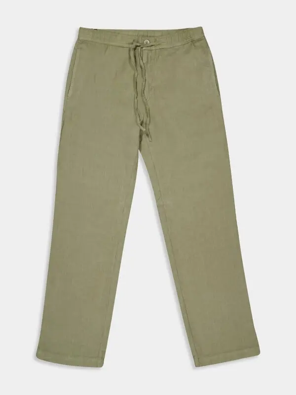120% Lino Linen Drawstring Trousers - Green
