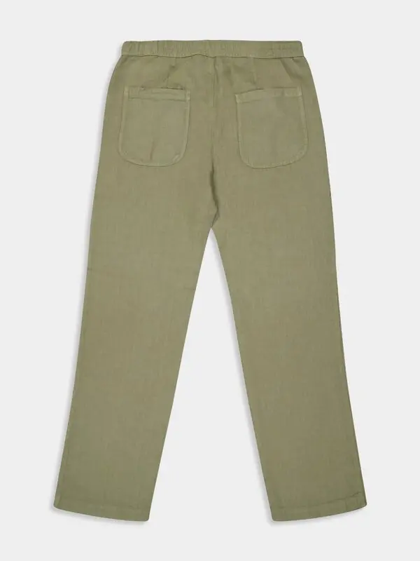 120% Lino Linen Drawstring Trousers - Green