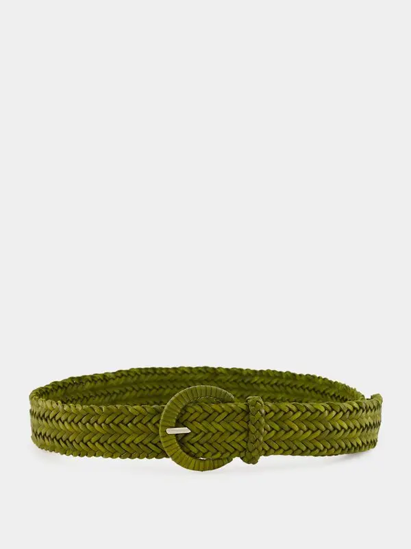 Dragon Diffusion Bamboo Wrapped Buckle Braided Leather Belt - Green