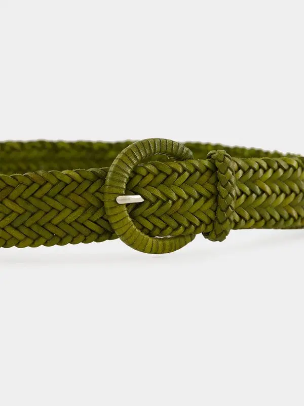 Dragon Diffusion Bamboo Wrapped Buckle Braided Leather Belt - Green