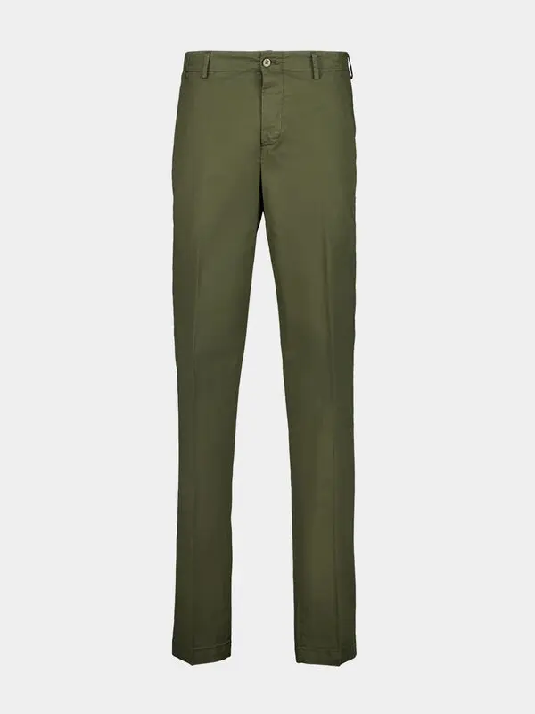 Boglioli Khaki Regular Fit Cotton Trousers - Green
