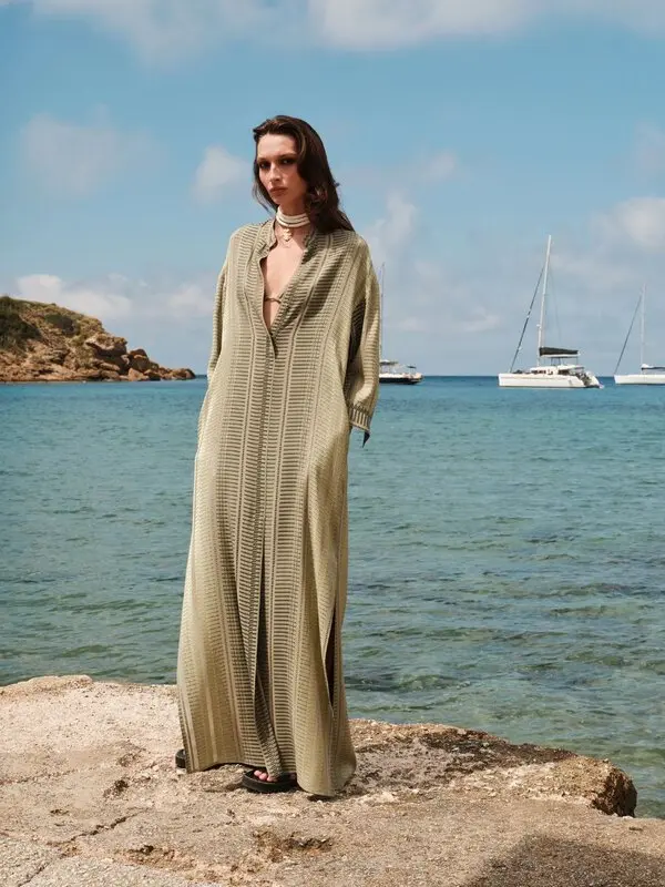 Zeus+dione Textured Silk Shirt Dress - Green