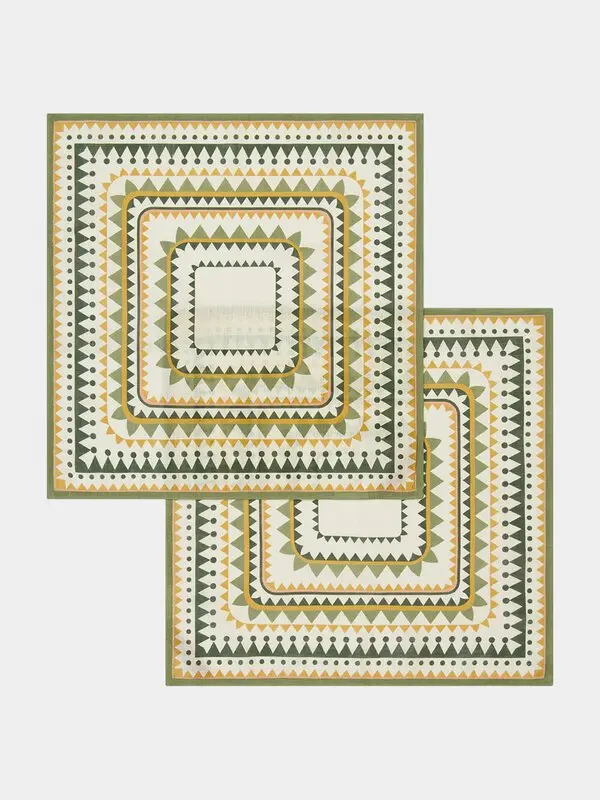 La DoubleJ Set Of 2 Geometric Linen Napkins - Green