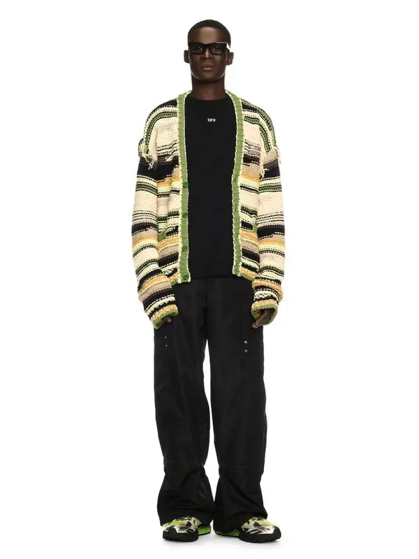 Off-White Striped Knit Cardigan - Green