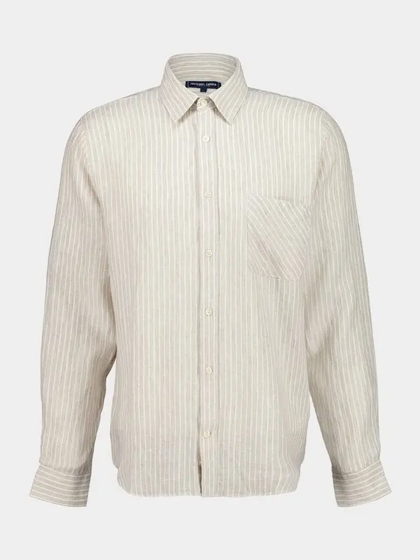 Frescobol Carioca Khaki Striped Linen Button-up Shirt - Green