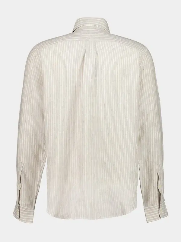 Frescobol Carioca Khaki Striped Linen Button-up Shirt