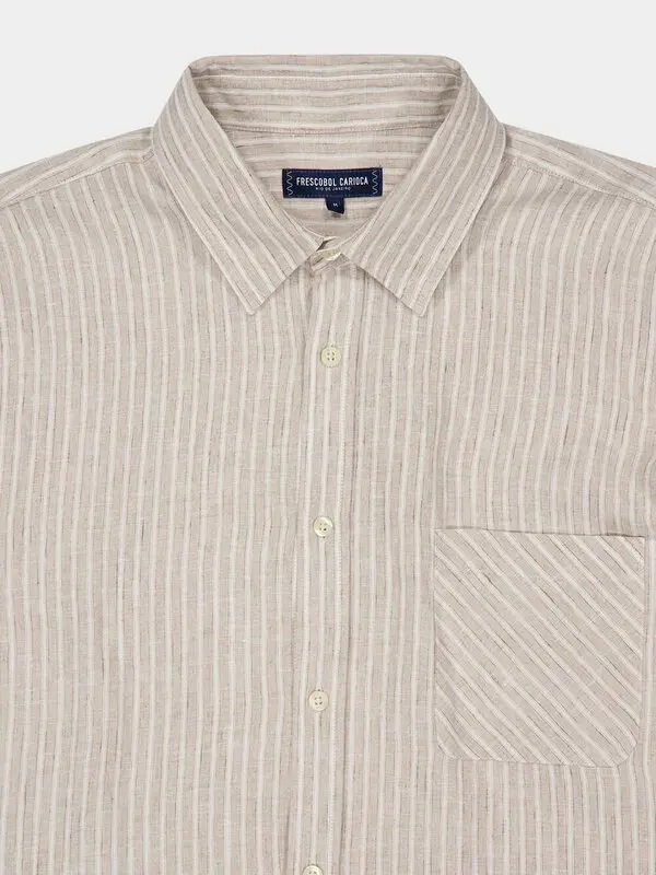 Frescobol Carioca Khaki Striped Linen Button-up Shirt