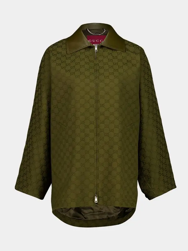 Gucci Gg Canvas Jacket With Leather Collar - Green