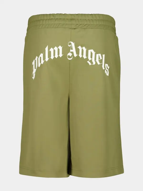 Palm Angels Army Track Shorts With Back Curved Logo
