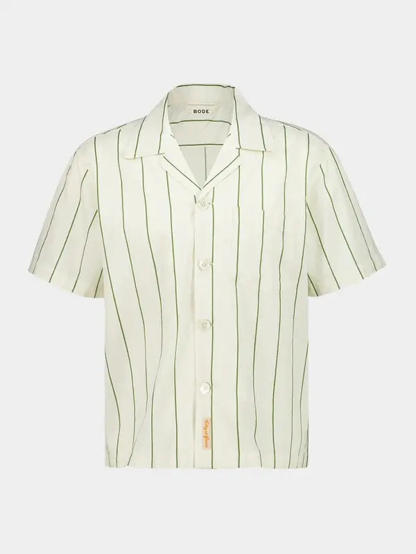 BODE Celery Stripe Short-sleeve Cotton Shirt - Green