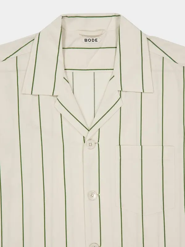 BODE Celery Stripe Short-sleeve Cotton Shirt - Green