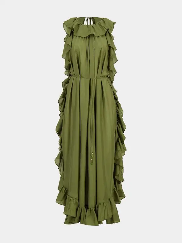 Zimmermann Cascadian Ruffle Midi Dress - Green