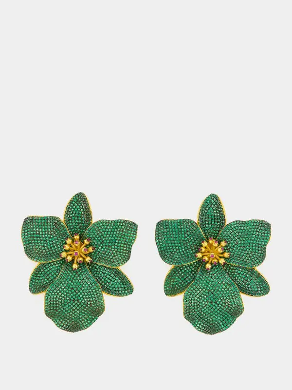 Begum Khan Gold-plated Singapore Orchid Clip-on Earrings - Green