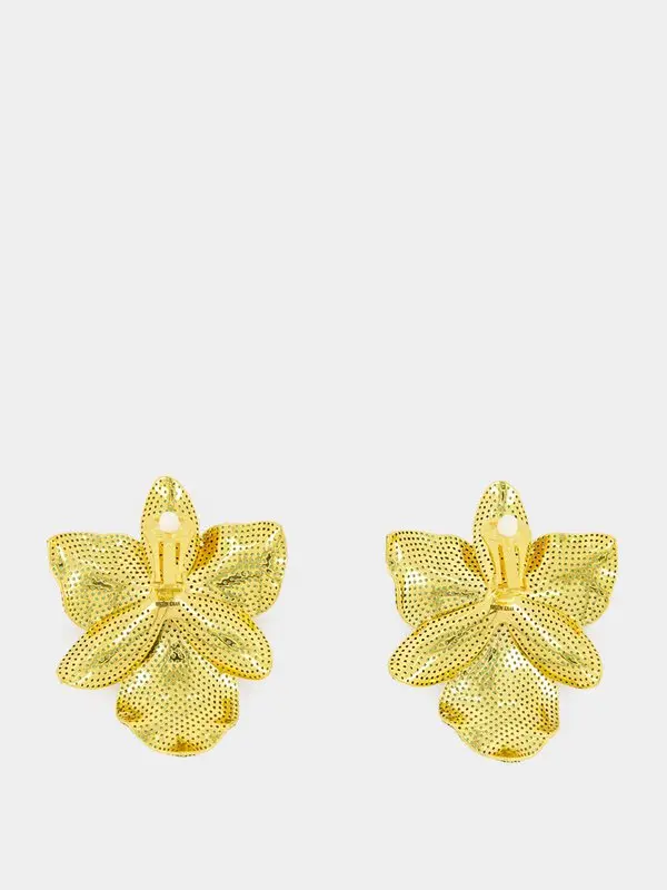Begum Khan Gold-plated Singapore Orchid Clip-on Earrings - Green