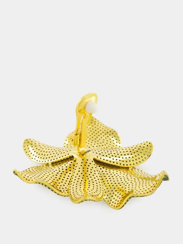Begum Khan Gold-plated Singapore Orchid Clip-on Earrings - Green