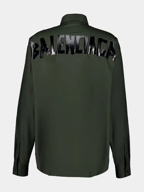 Balenciaga Khaki Logo Print Long Sleeve Shirt
