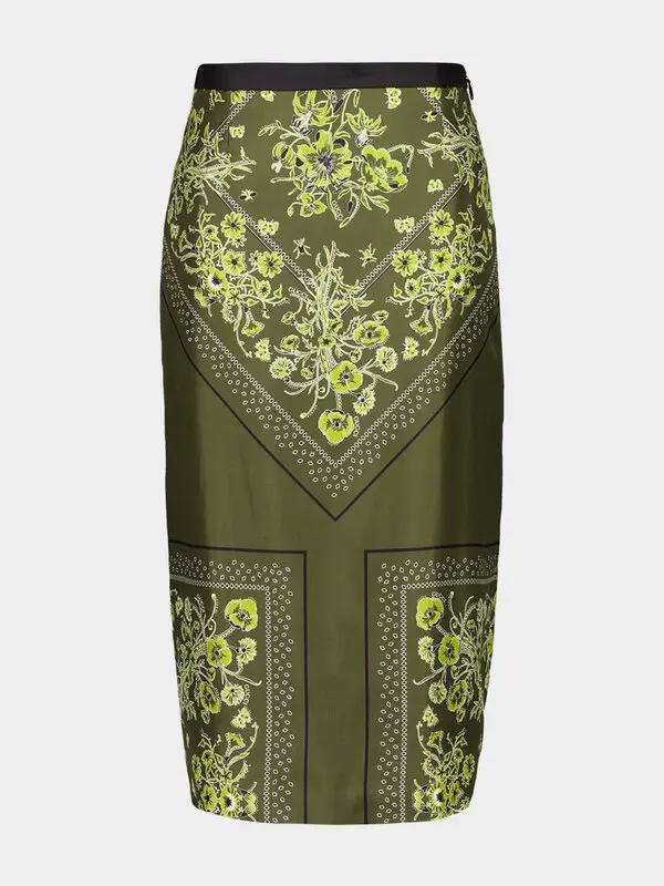Gucci Floral Bandana Silk Midi Skirt - Green