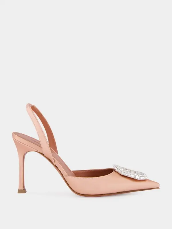 Amina Muaddi Camelia Sling 90 In Satin - Pink
