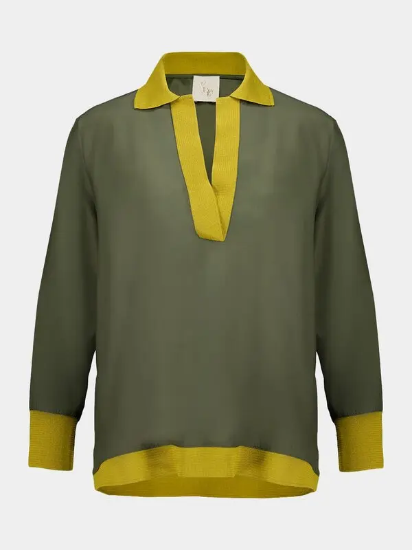 PAULA Silk V-neck Long-sleeve Top - Green