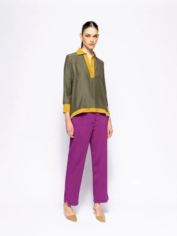 PAULA Silk V-neck Long-sleeve Top - Green