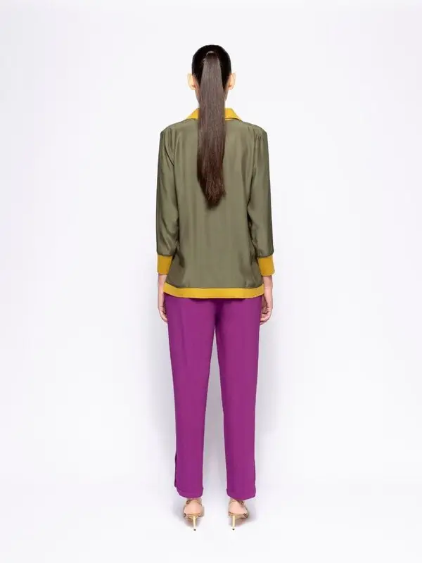 PAULA Silk V-neck Long-sleeve Top - Green