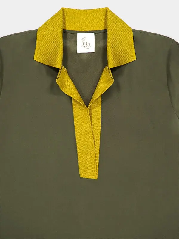 PAULA Silk V-neck Long-sleeve Top - Green