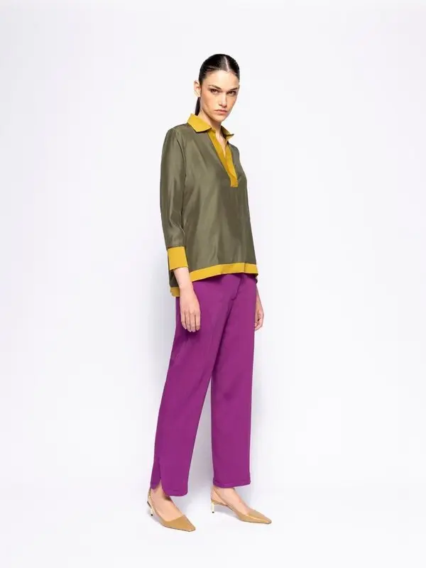 PAULA Silk V-neck Long-sleeve Top - Green