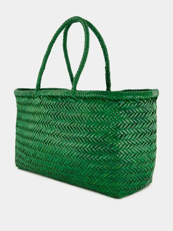 Dragon Diffusion Parrot Triple Jump Big Woven Leather Tote - Green