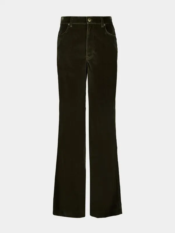 La DoubleJ Cotton Velvet Flared Trousers - Green