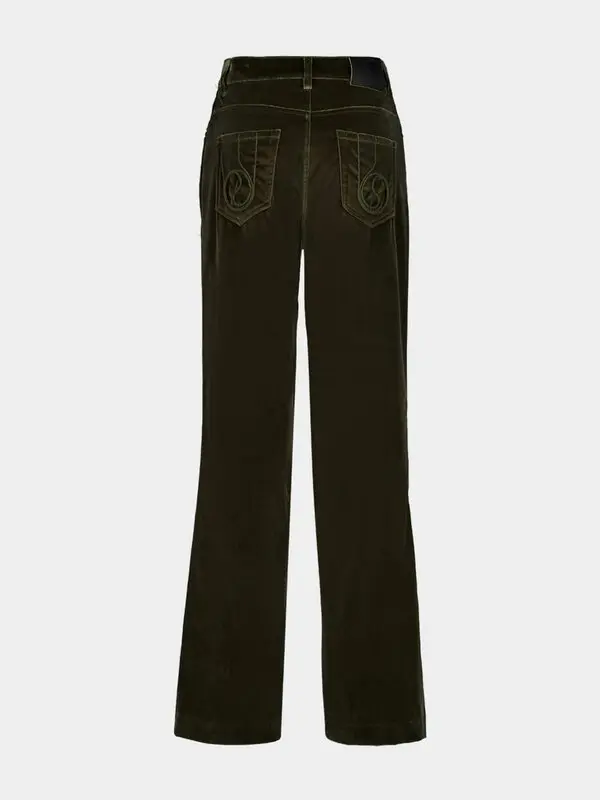La DoubleJ Cotton Velvet Flared Trousers - Green