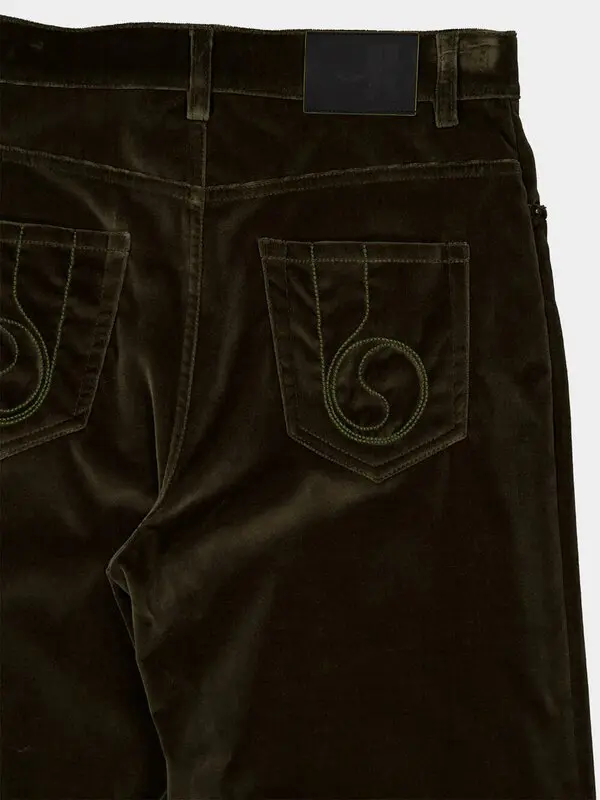 La DoubleJ Cotton Velvet Flared Trousers - Green