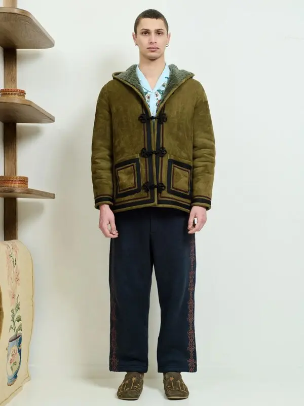 BAZISZT Khaki Shearling Herans Hooded Jacket