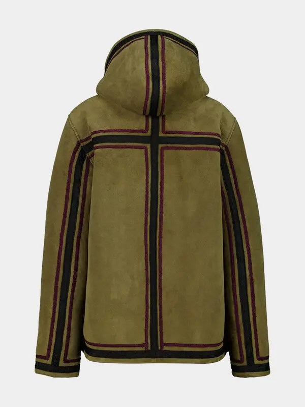 BAZISZT Khaki Shearling Herans Hooded Jacket